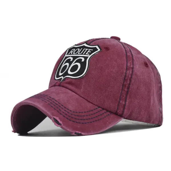 Route 66 Letter Embroidered Washed Baseball Cap - Cotosen.com