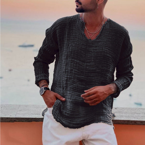 Men's Linen Simple Long-sleeved Shirt - Wayrates.com