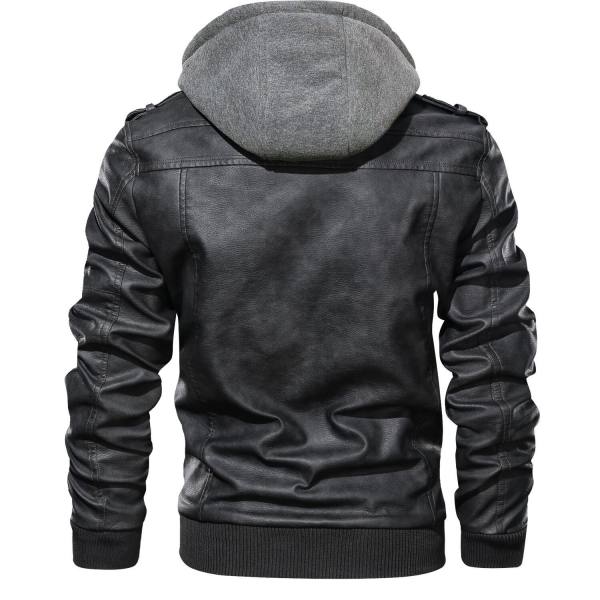 Men's Leather Hoodie Jacket Windproof Thick Warm Active Coat Full Zip