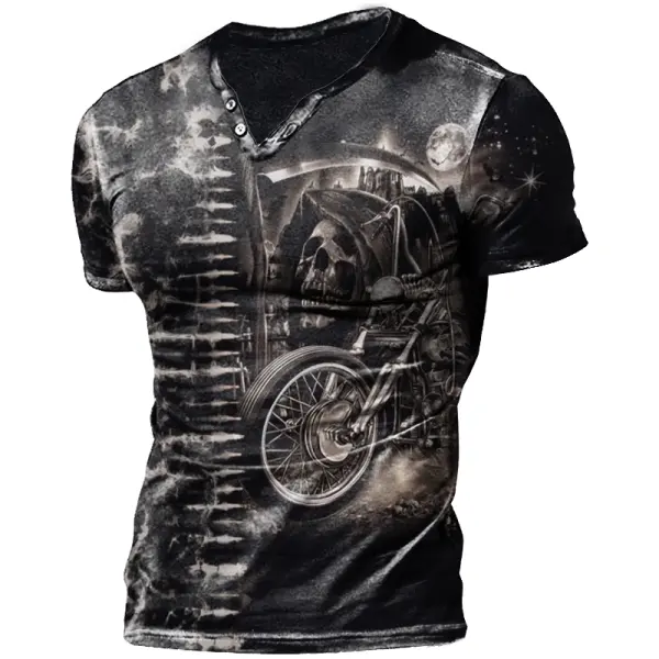 Men's Vintage Distressed Rock Motorcycle Road Trip Button V Neck Print ...