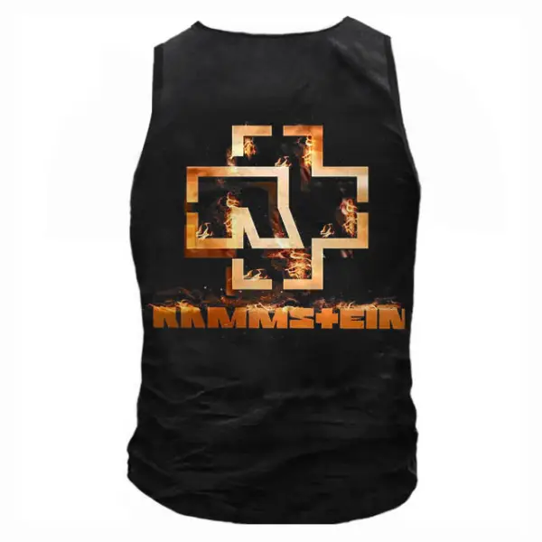 Men's Rammstein Flame Rock Band Print Vest Tank Top - Cotosen.com