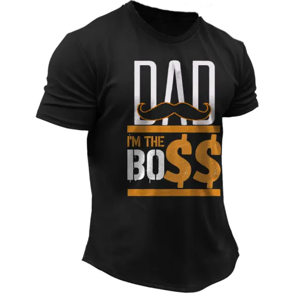 Dad Is The Boss Men's Vintage Father's Day Gift Print T-Shirt - Cotosen.com