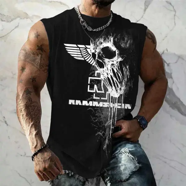 Men's Rammstein Rock Band Skull Vest Casual Tank Top - Cotosen.com