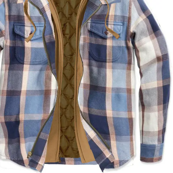 Men's Fall & Winter Flannel Plaid Checkered Hooded Shirt Fake Two ...