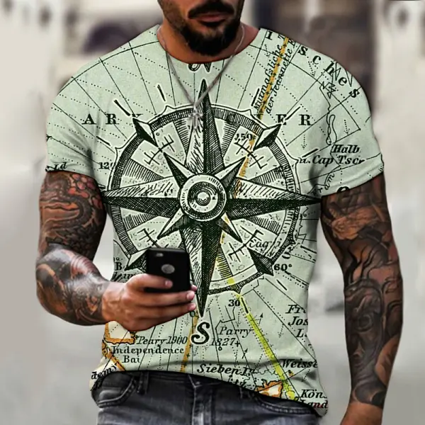 Men's Vintage Compass Compass Print T-Shirt Only $18.99 - Cotosen.com