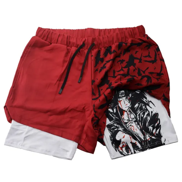 Men's Anime Print Drawstring Shorts Double Layer Performance Shorts ...